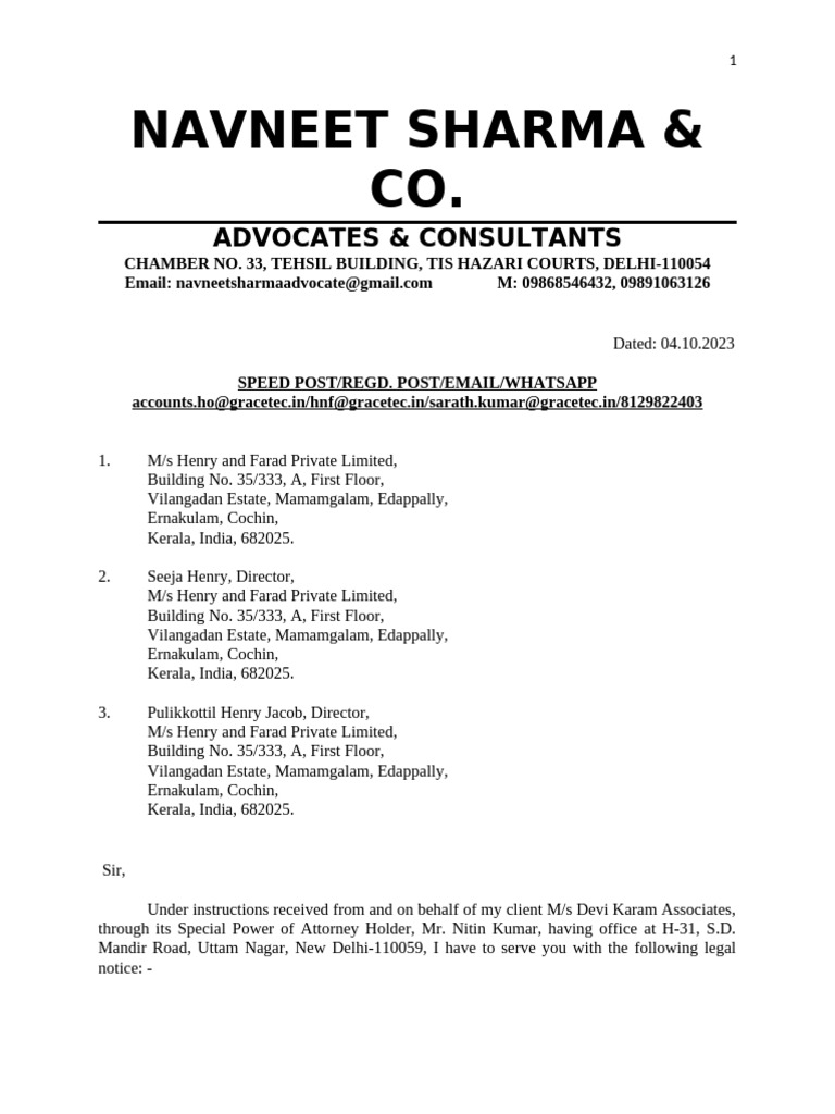 Notice 138-Devi Karam Associates-Henry and Farad Private Limited | PDF ...