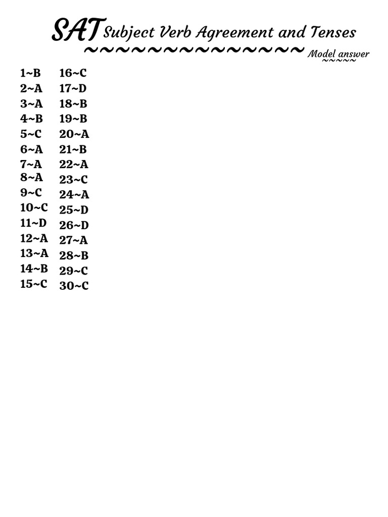 SAT Subject Verb and Tenses Model Answer | PDF