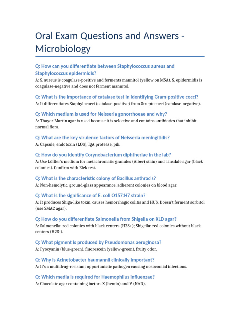 Microbiology Oral Exam Q&A Guide | PDF | Staphylococcus | Bacteria