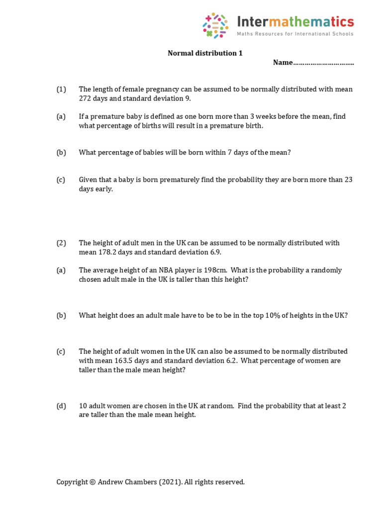 Normal Distribution Probability Problems | PDF