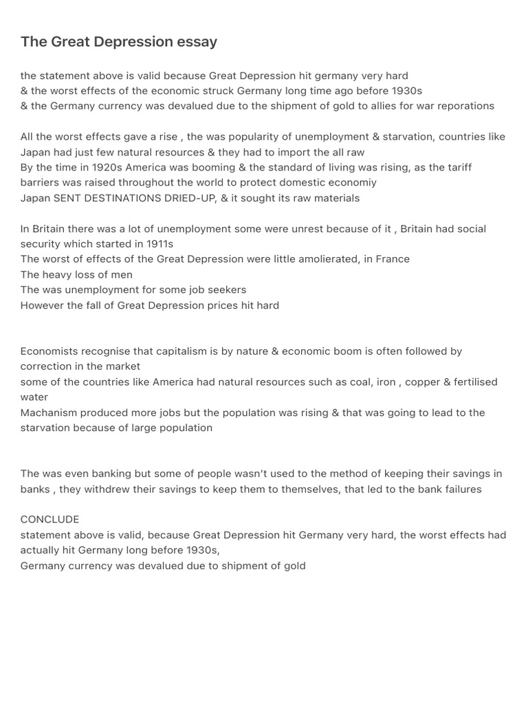 The Great Depression Essay | PDF