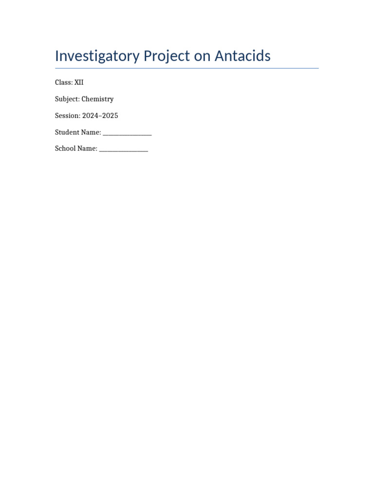 Investigatory Project On Antacids | PDF | Acid | Chemical Substances