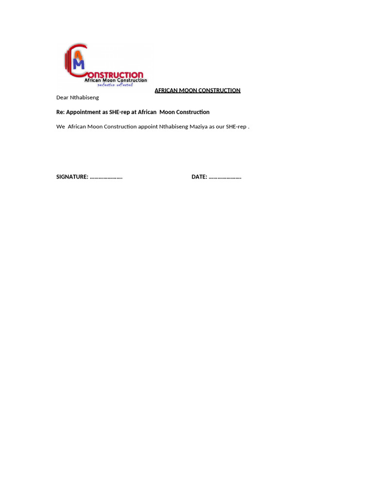 Appointment of SHE-Rep at African Moon | PDF
