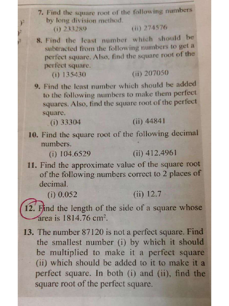 Class 8 HW Square Roots | PDF