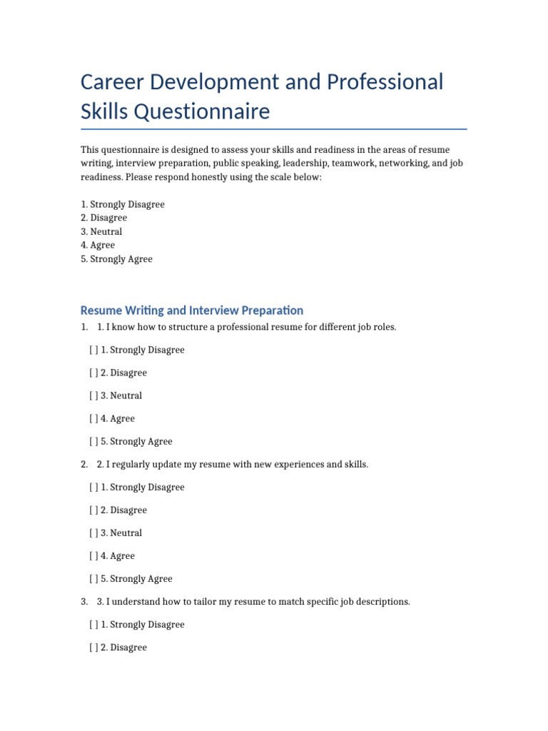 Career Development Skills Assessment | PDF | Questionnaire | Mentorship