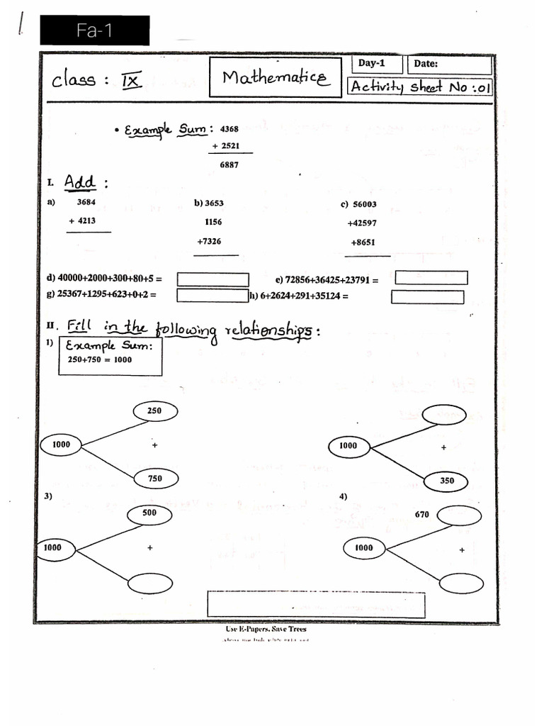 Fa1 Maths Activity | PDF