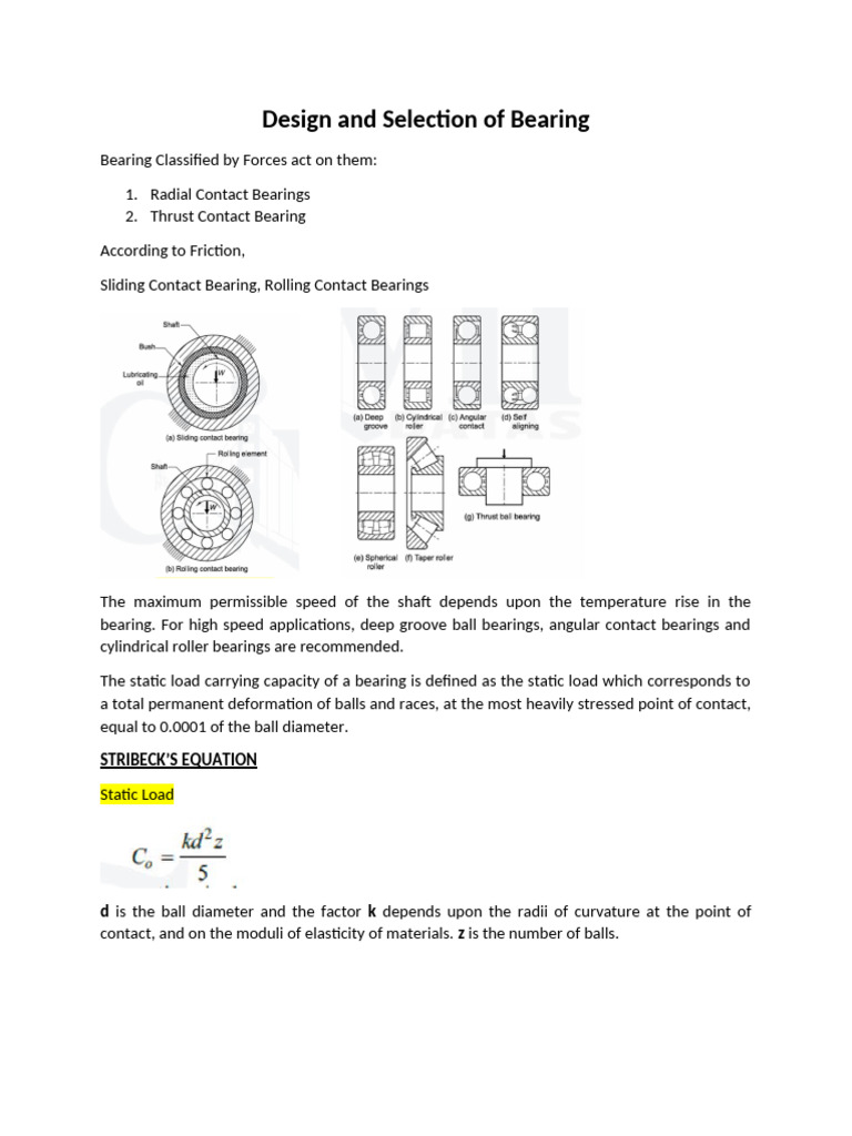 Stribeck's Equation in Bearing Design | PDF