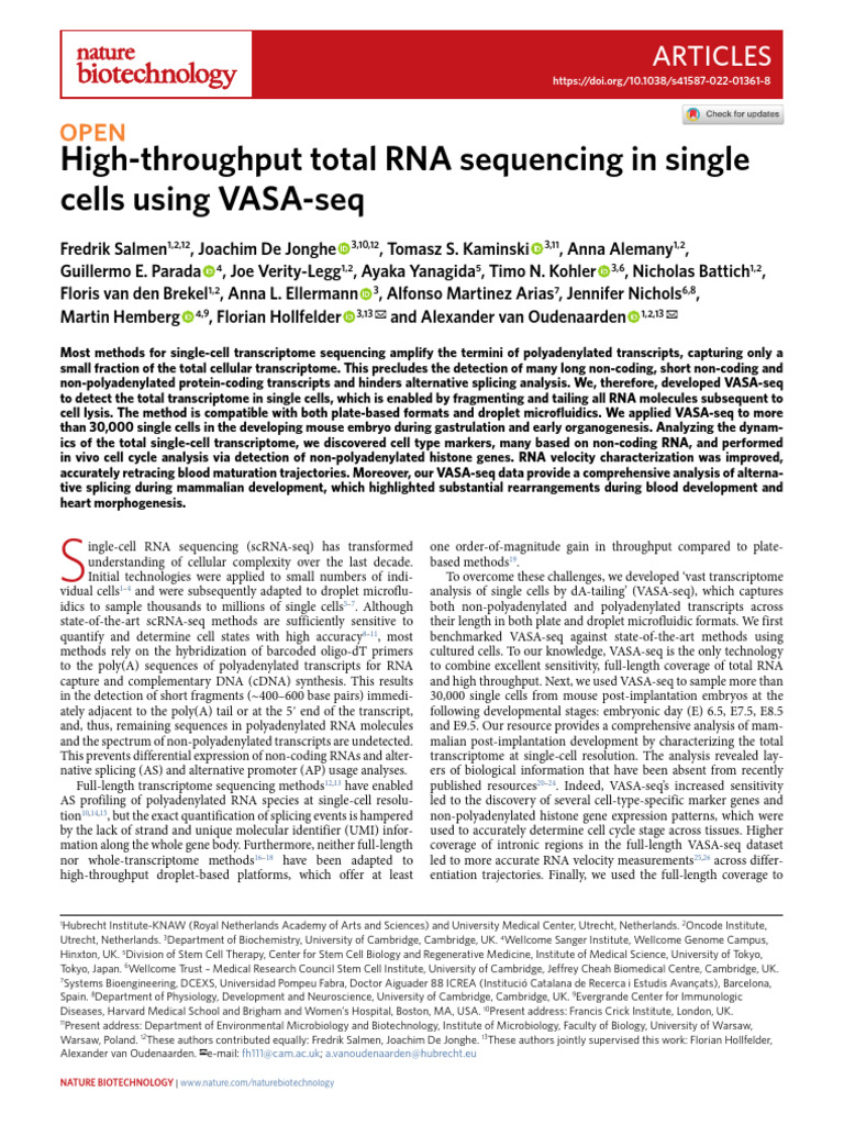 VASA Seq | PDF | Transcriptome | Dna Sequencing