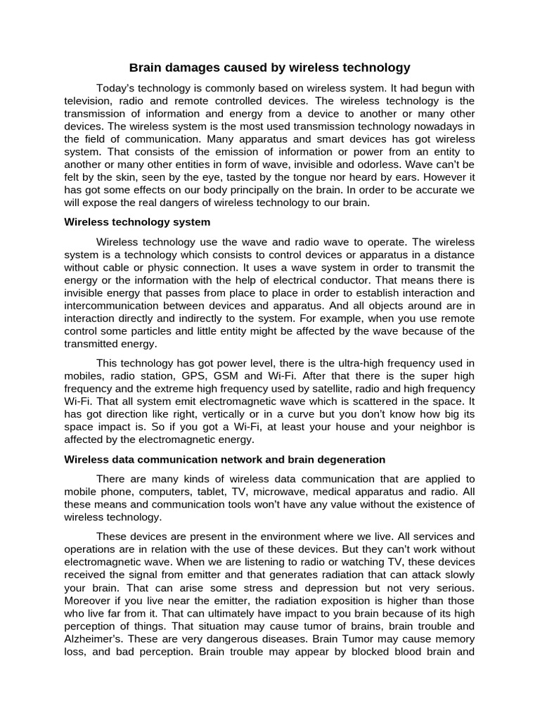 Brain Damages Caused by Wireless Technology | PDF | Radio | Wireless