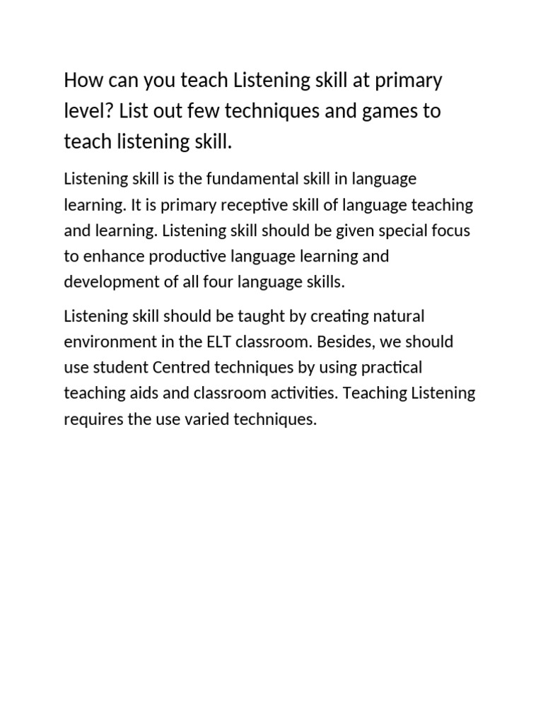 How Can You Teach Listening Skill at Primary Level | PDF