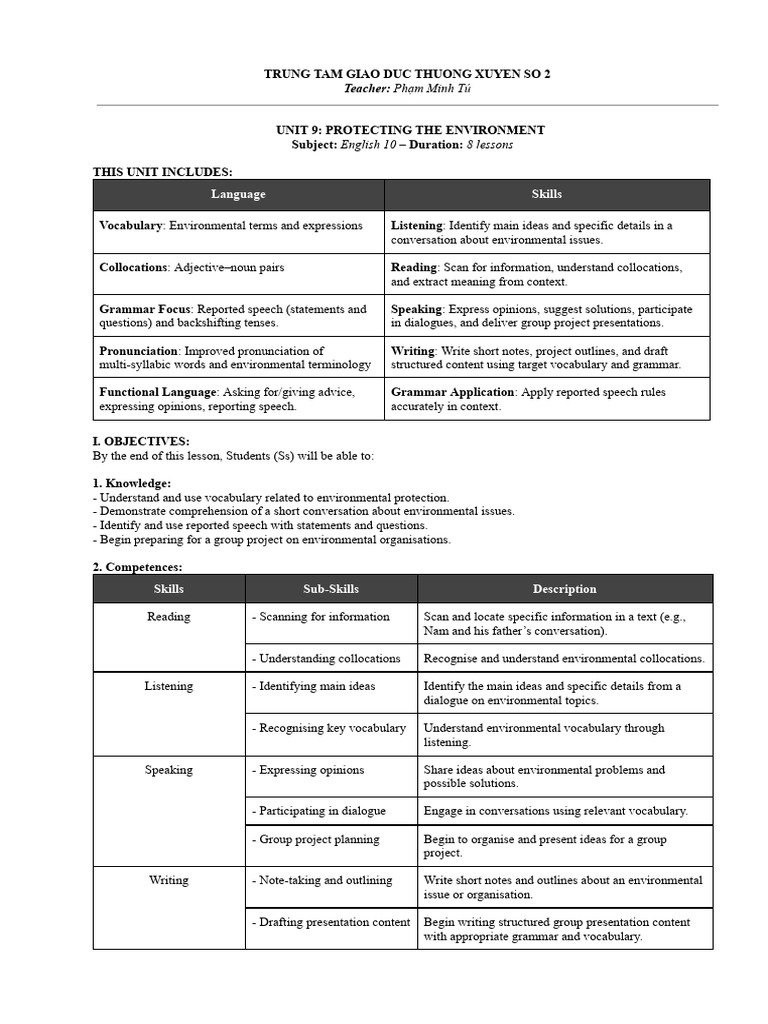 English 10: Environmental Protection Unit | PDF | Vocabulary | Grammar