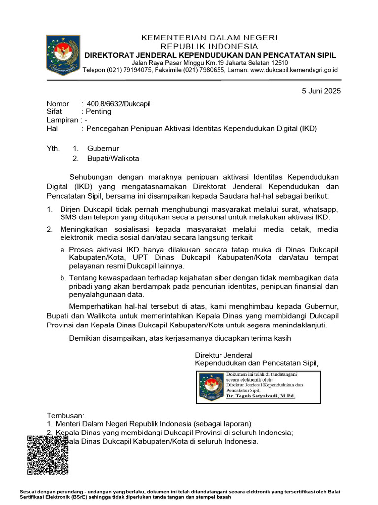 Surat Pencegahan Penipuan Aktivasi IKD | PDF