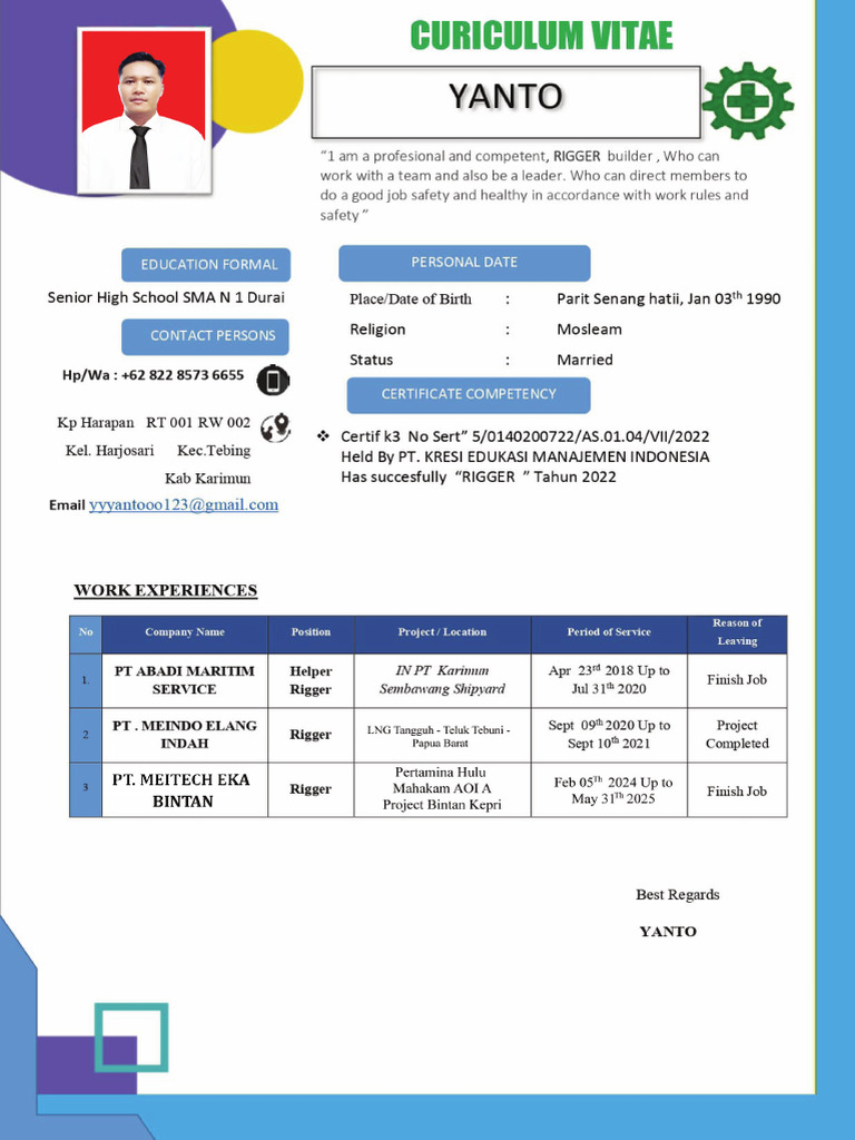 CV Yanto - Rigger | PDF