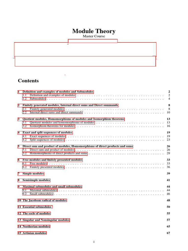 Module Theory: Master Course Academic Year: 2019-2020 Semester: 1 | PDF | Module (Mathematics ...