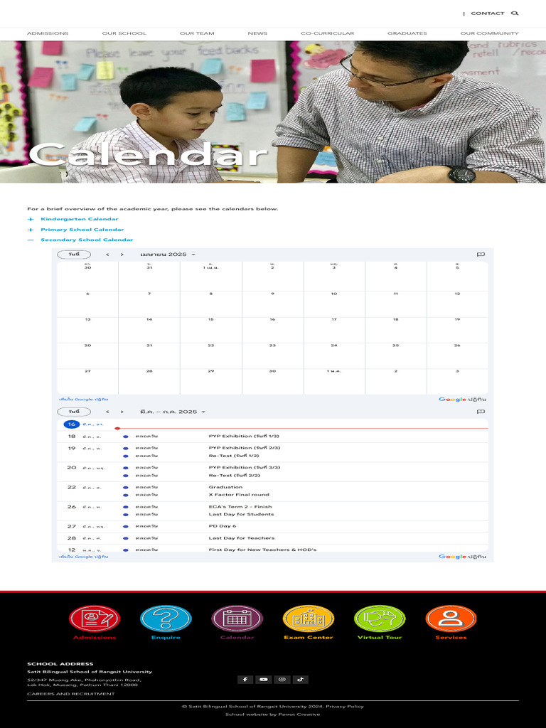 Calendar - Satit Bilingual School of Rangsit University 2 | PDF