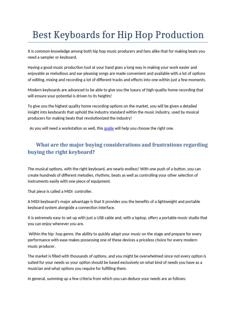 Best Keyboards for Hip Hop Production - Rewriten | PDF | Synthesizer ...