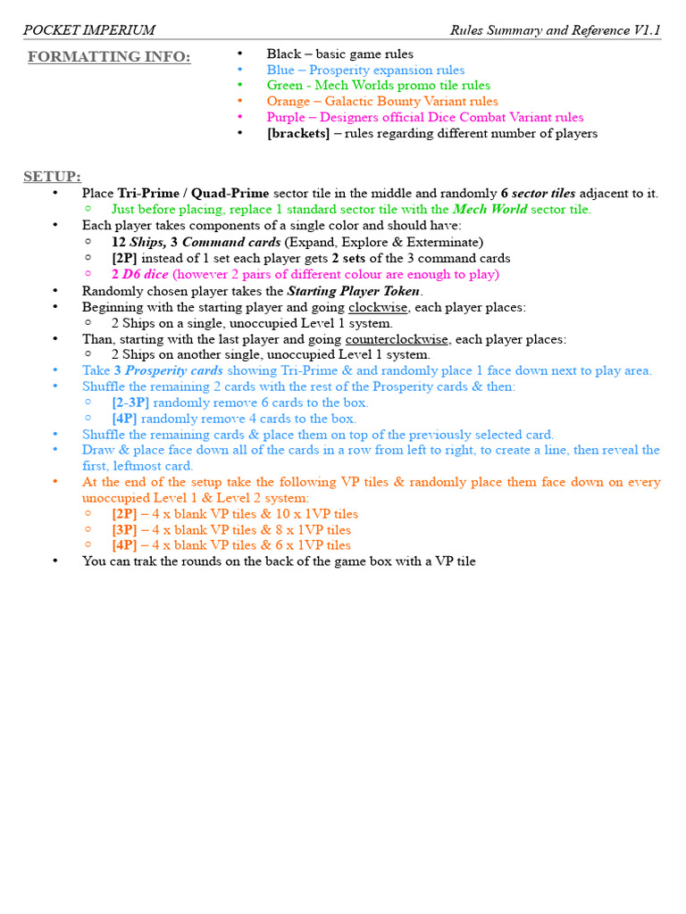 PI-Rules Summary and Reference 1.1 | PDF | Gaming | Games Of Mental Skill