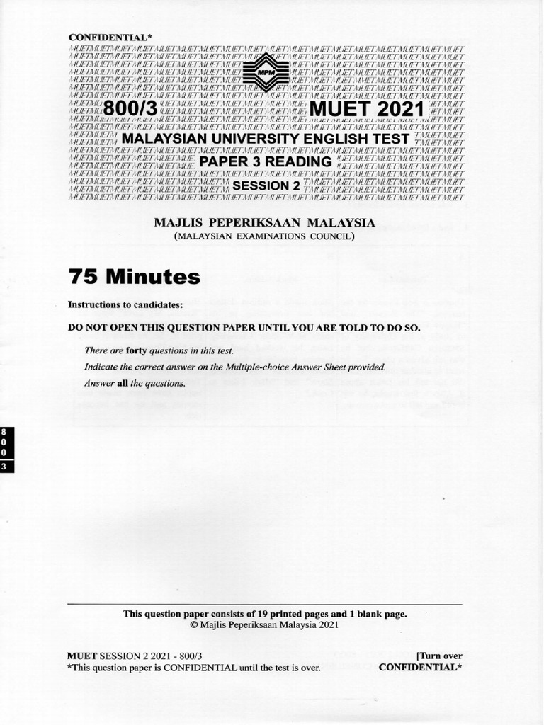 Reading Muet S1 2025 | PDF
