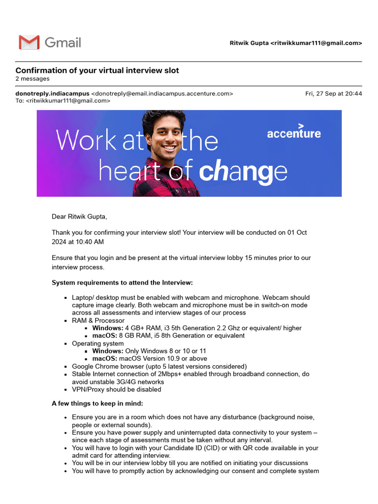 Confirmation of Your Virtual Interview Slot | PDF | Employment | Computing