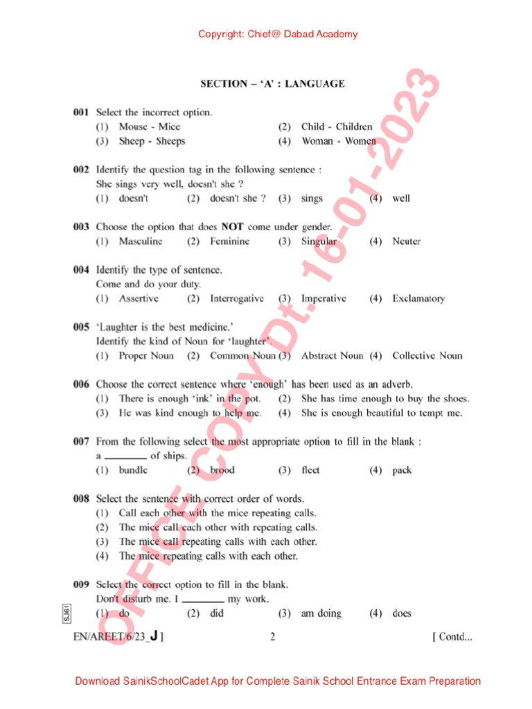 AISSEE 6th 2023 | PDF