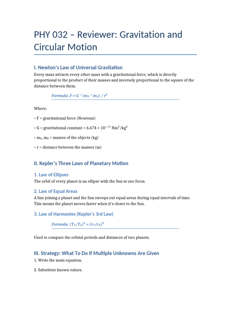 Gravitation and Circular Motion Review | PDF