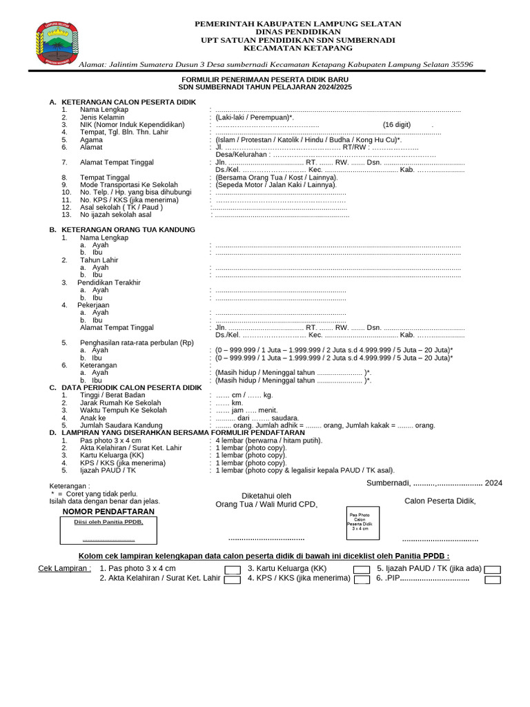Formulir PSB SD Tahun 2023 | PDF