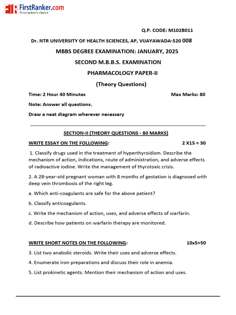 008 Mbbs Degree Examination: January, 2025 Second M.B.B.S. Examination ...