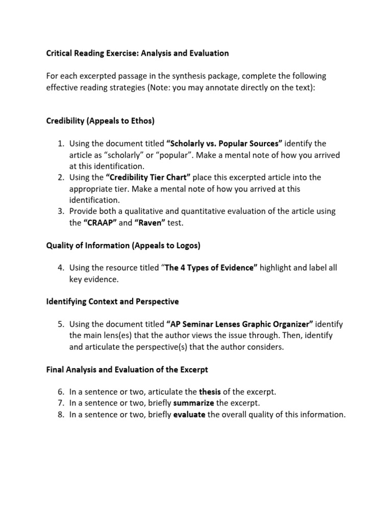 Activity U-Critical Reading Exercise | PDF