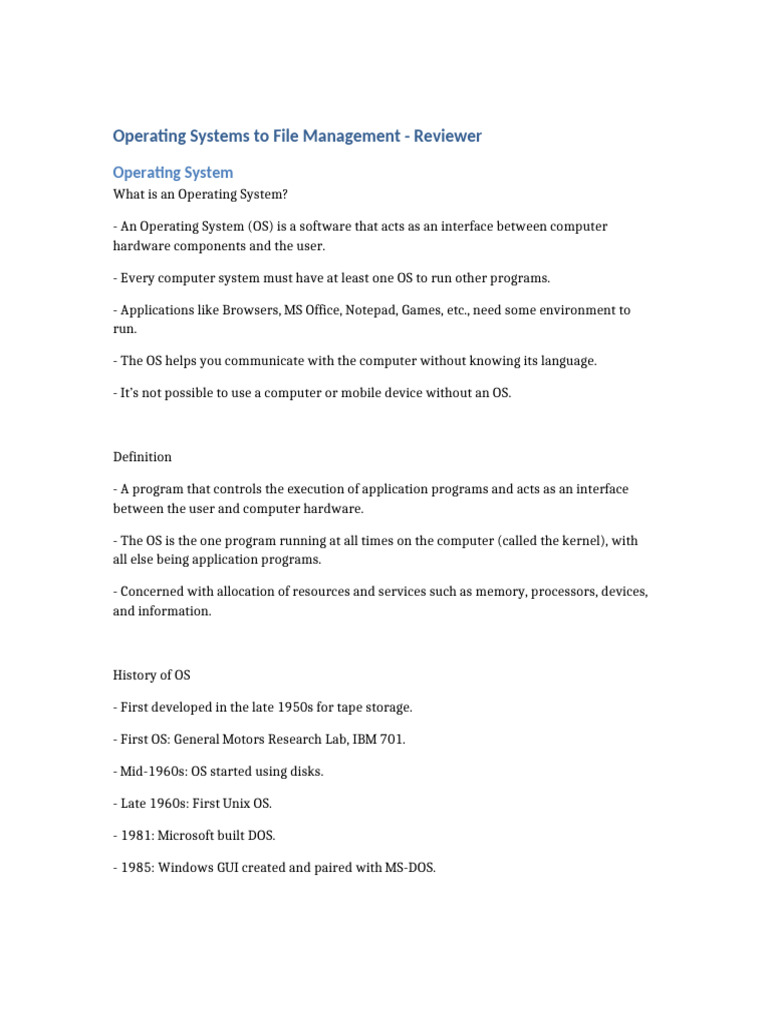 Operating Systems Reviewer | PDF | Operating System | Programming