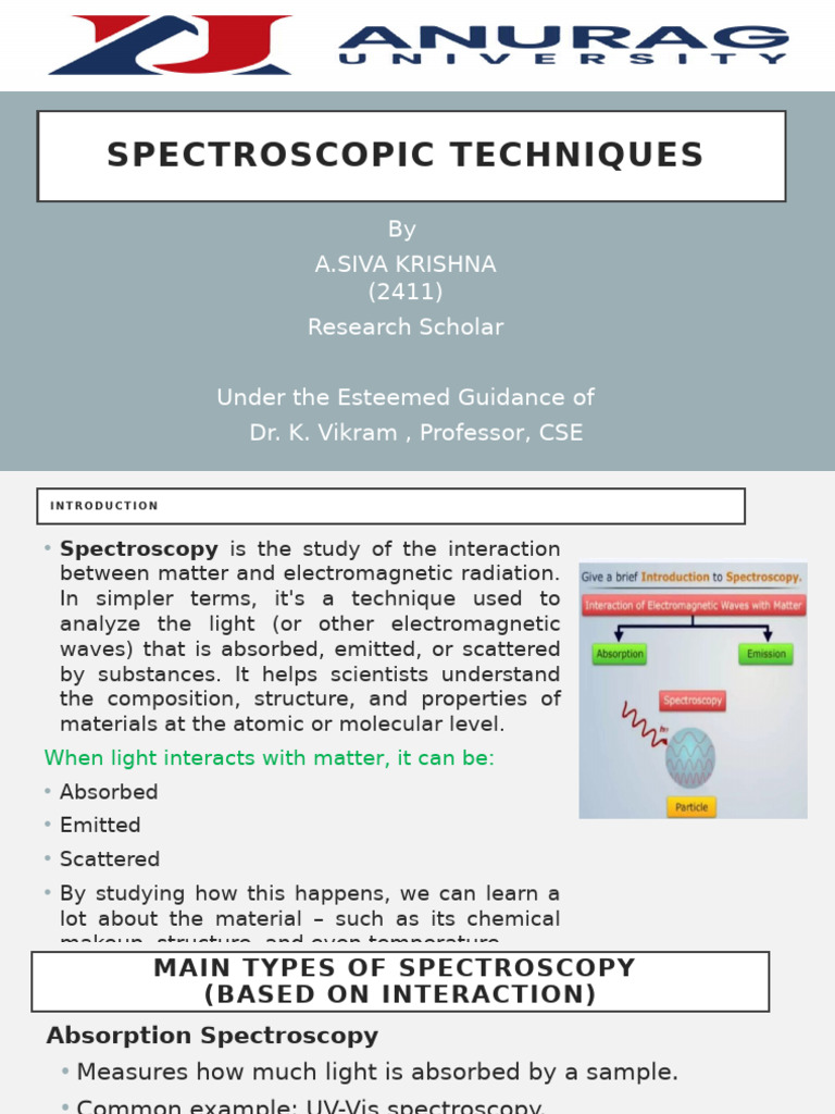 Overview of Spectroscopic Techniques | PDF | Spectroscopy | Ultraviolet ...