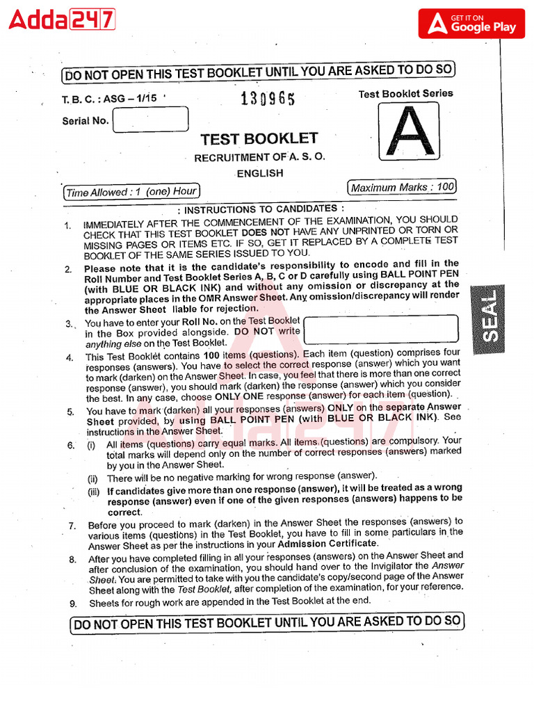 Opsc Aso 2012 Pyqenglish Paper | PDF