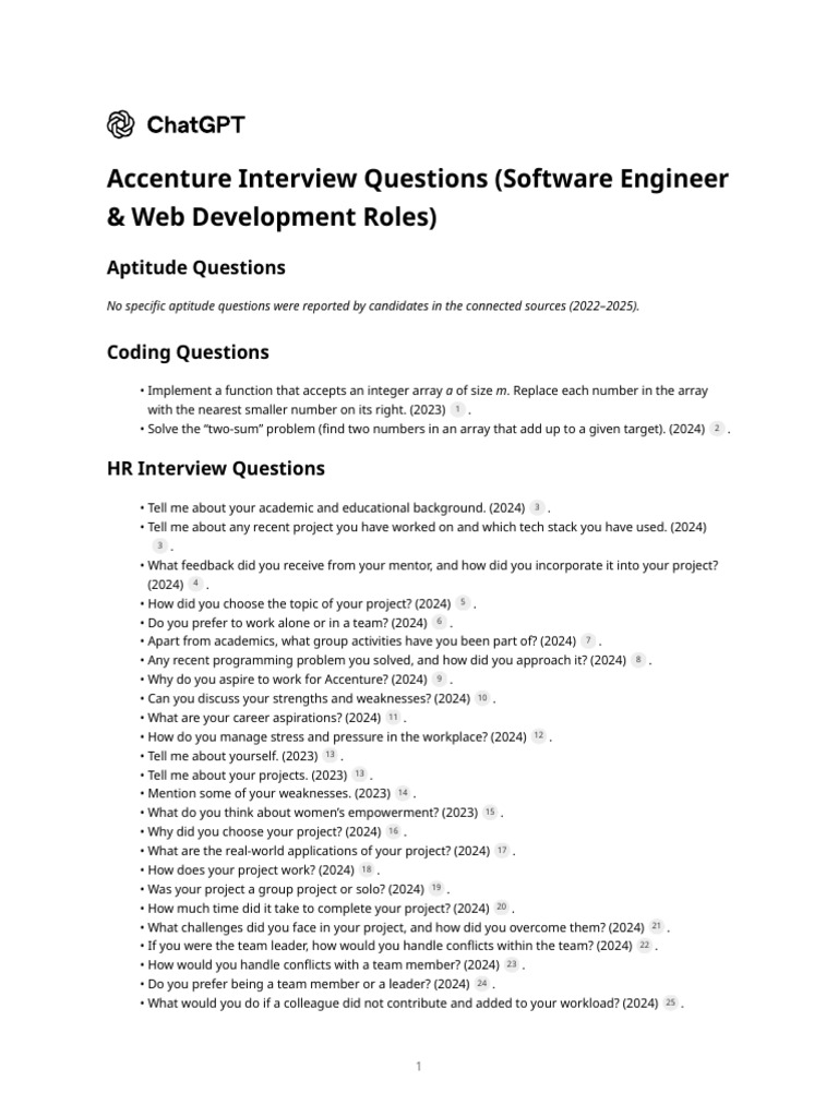 Accenture Interview Questions Overview | PDF
