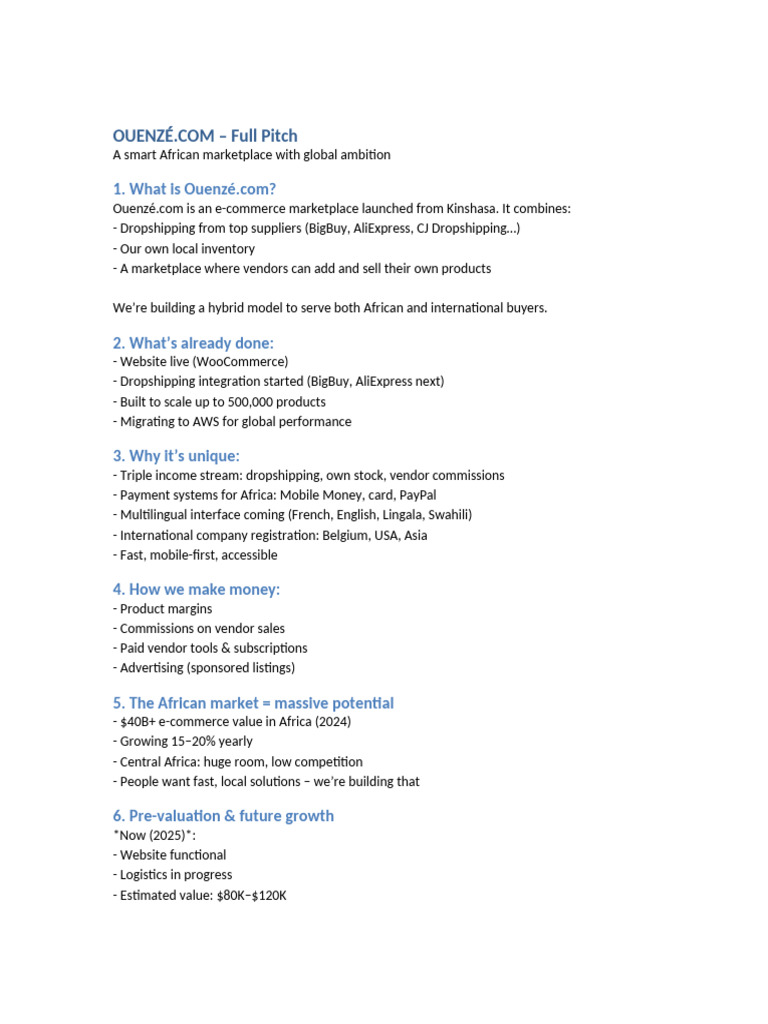 Ouenze Full Pitch | PDF