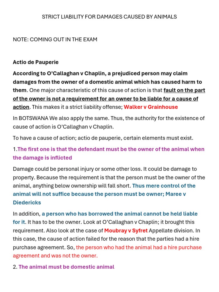 Srrict Liability For Damages Caused by Animals | PDF | Legal Liability ...