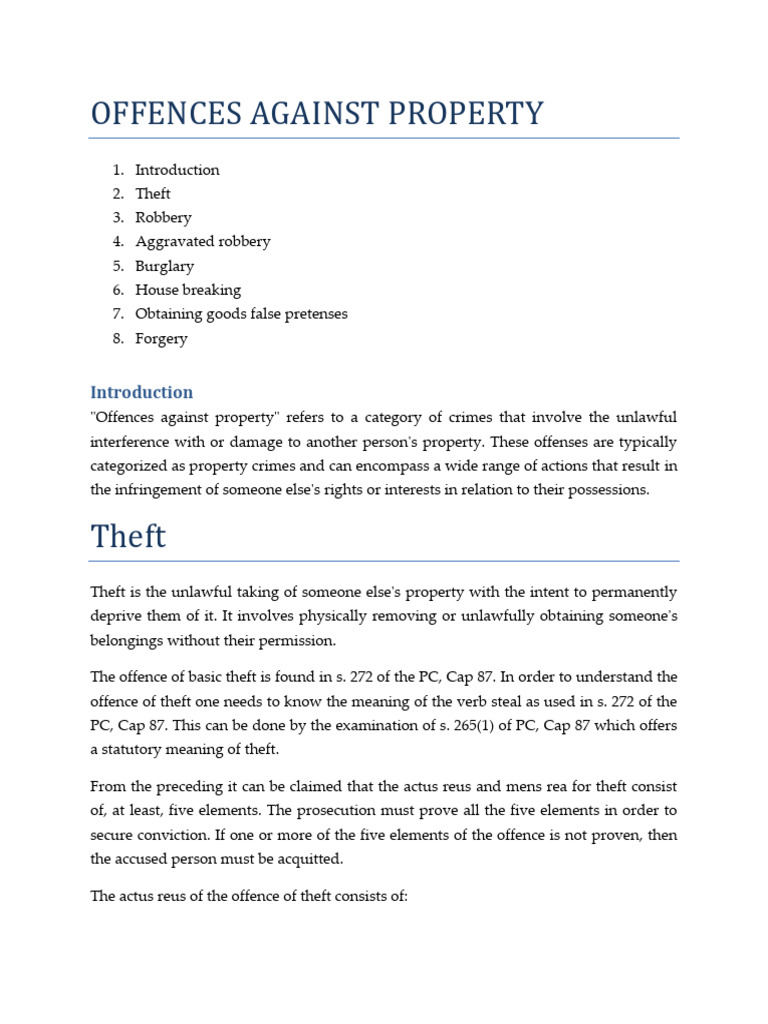 OFFENCESAGAINSTPROPERTY | PDF | Burglary | Theft