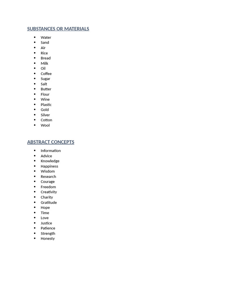 Essential Substances and Concepts List | PDF