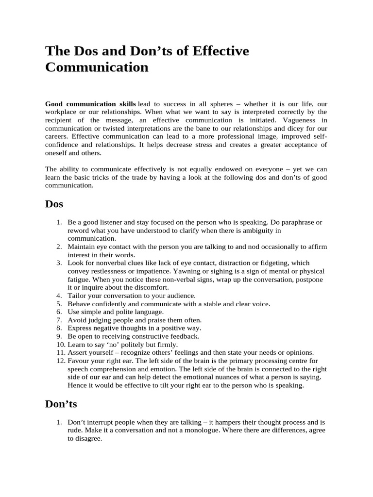Effective Communication Dos and Don'ts | PDF | Communication ...