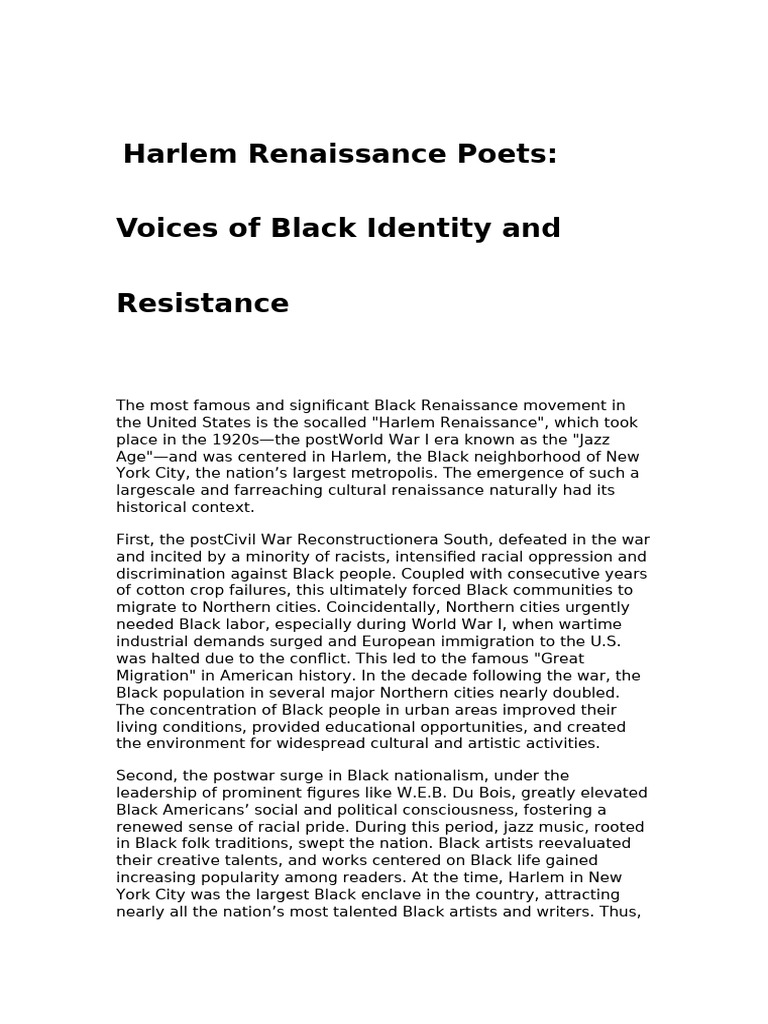 Harlem Renaissance Poets | PDF | Harlem Renaissance | Poetry