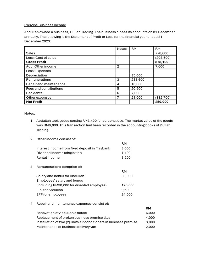 Dullah Trading 2023 Business Income Analysis | PDF | Expense | Bad Debt