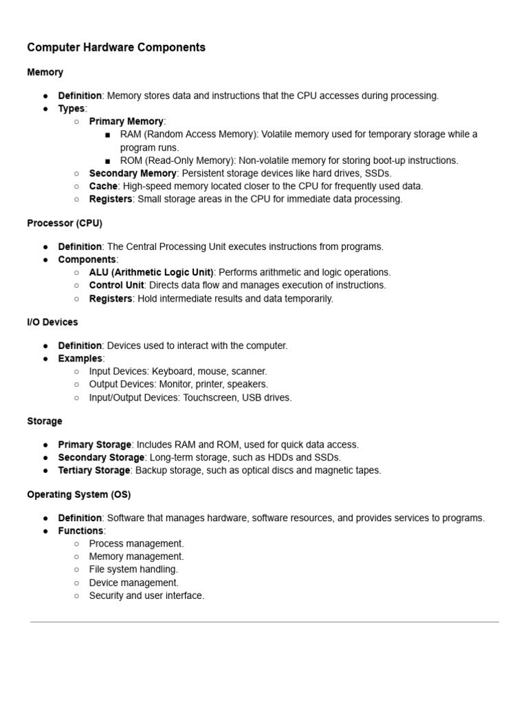 M1 Computer Hardware Components | PDF | Computer Data Storage | Central ...