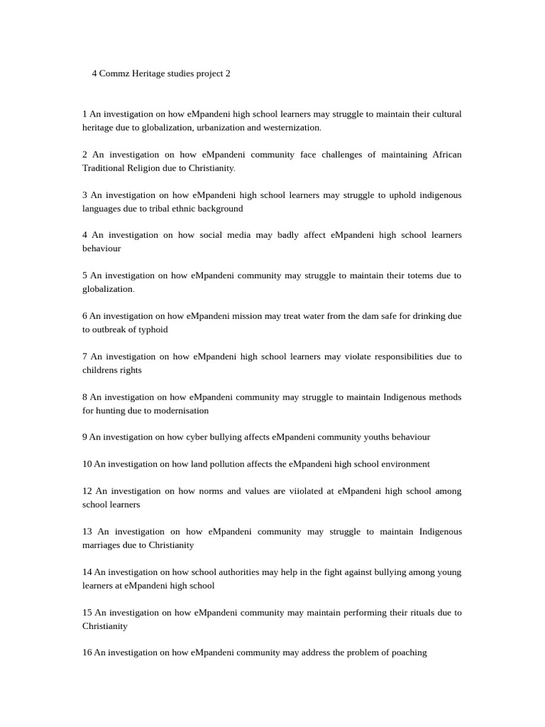 eMpandeni Community Heritage Challenges | PDF