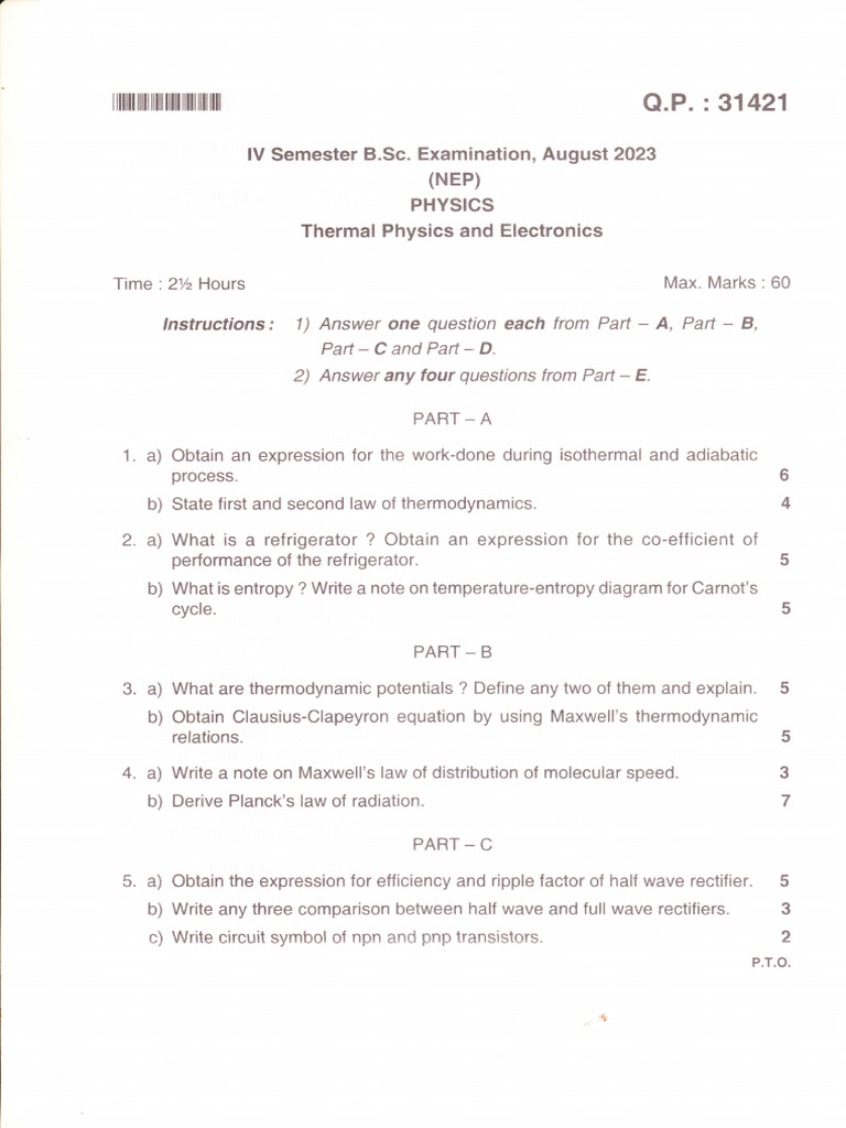 Physics - Thermal Physics & Electronics - (NEP) Aug 2023 - 31421 | PDF ...