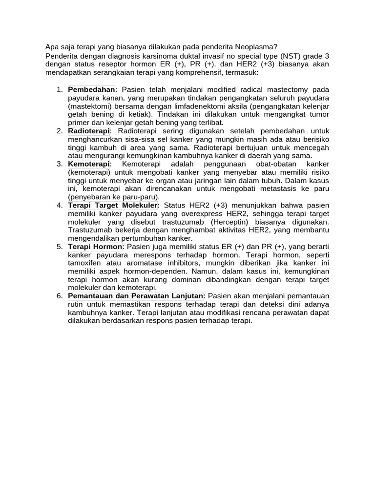 Terapi Karsinoma Duktal Invasif NST Grade 3 | PDF