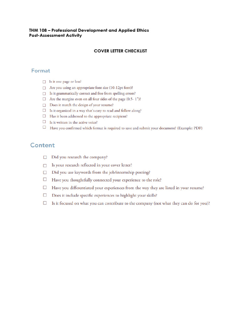 THM+108+Cover+Letter+Checklist 838054746 | PDF
