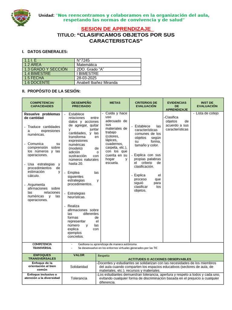 MATEMÁTICA - Clasificamos Objetos Por Su Características | PDF | Salón ...