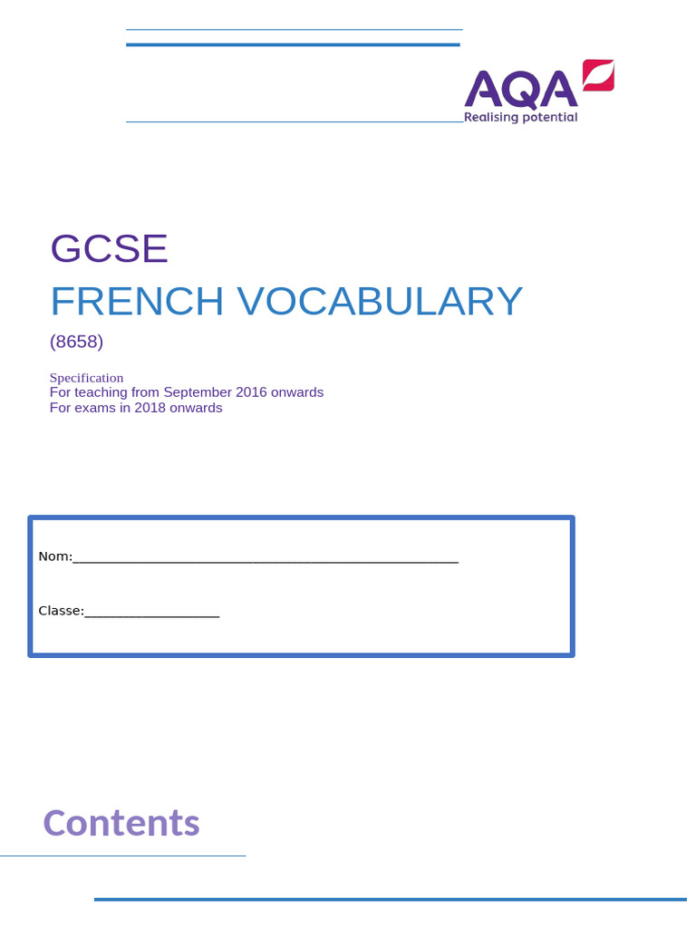 New French GCSE Vocab | PDF | Grammatical Tense | Verb
