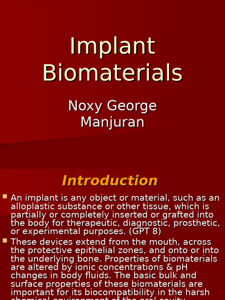 Implant Biomaterials | PDF | Titanium | Stainless Steel