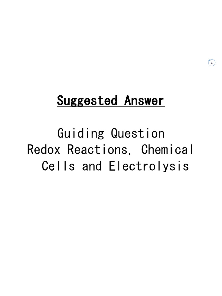 Chemical Cells and Redox Reaction Answer | PDF | Rechargeable Battery ...