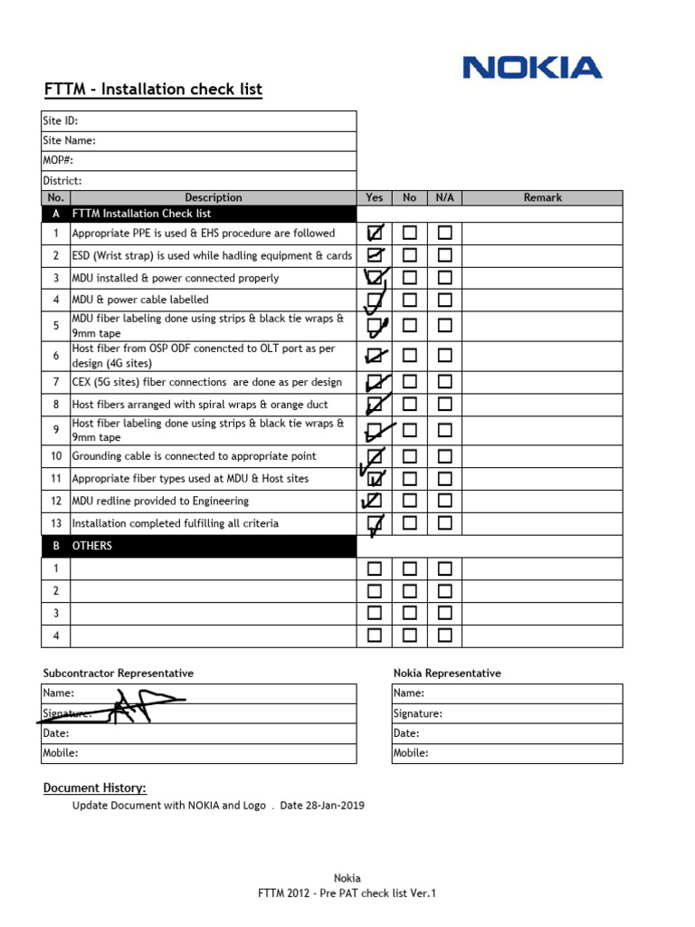 FTTM Installation Check List ZRI257 | PDF