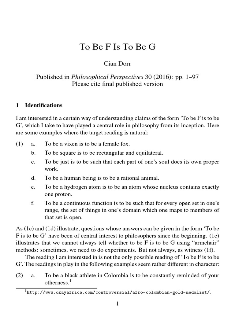 Dorr, C. - To Be F Is To Be G | PDF | First Order Logic | Mathematical ...
